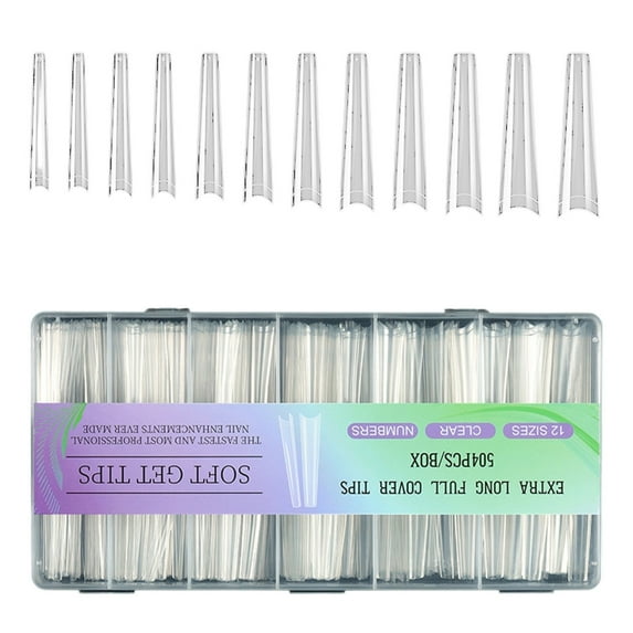 504Pcs Soft Gel Tips Extra Long Full Cover Tips Clear Nail Tips Press ...