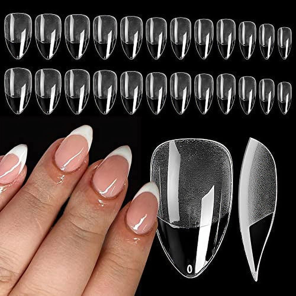 504pcs Extra Short Almond Nail Tips Clear Full Cover Acrylic Gel x Nail ...