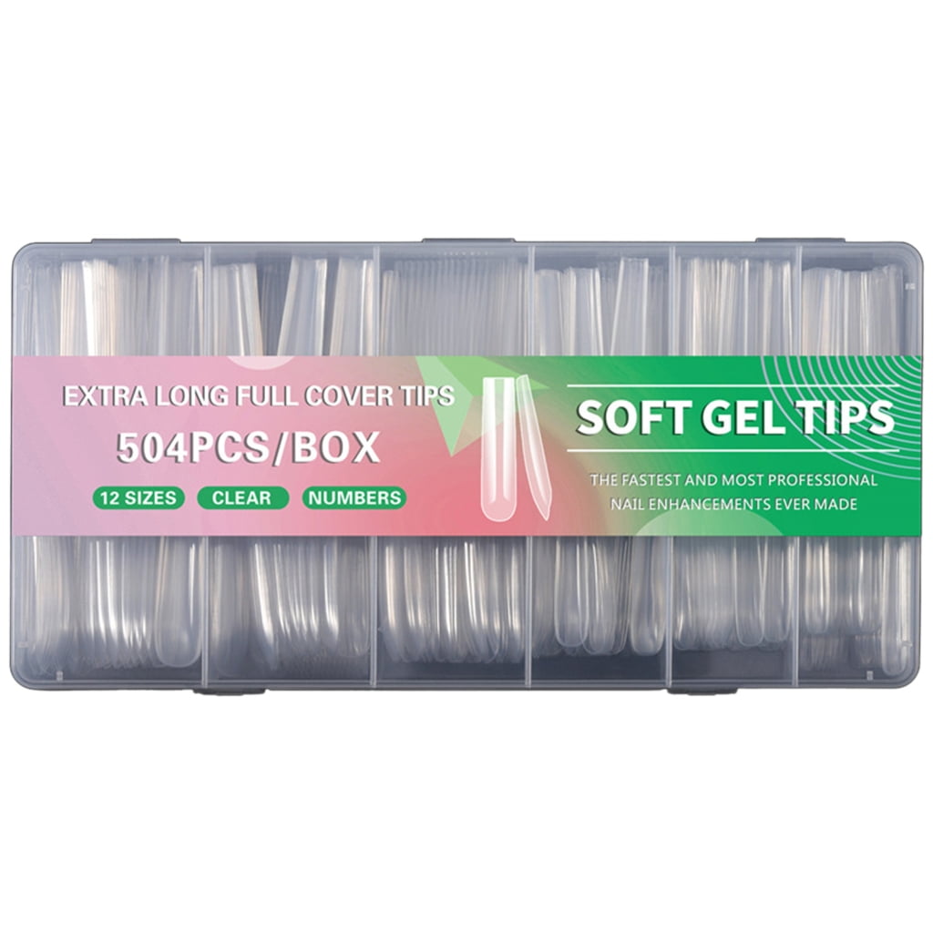 504x Extra Long Full Cover Tips Soft Gels Tips Clear Ballerinas False ...
