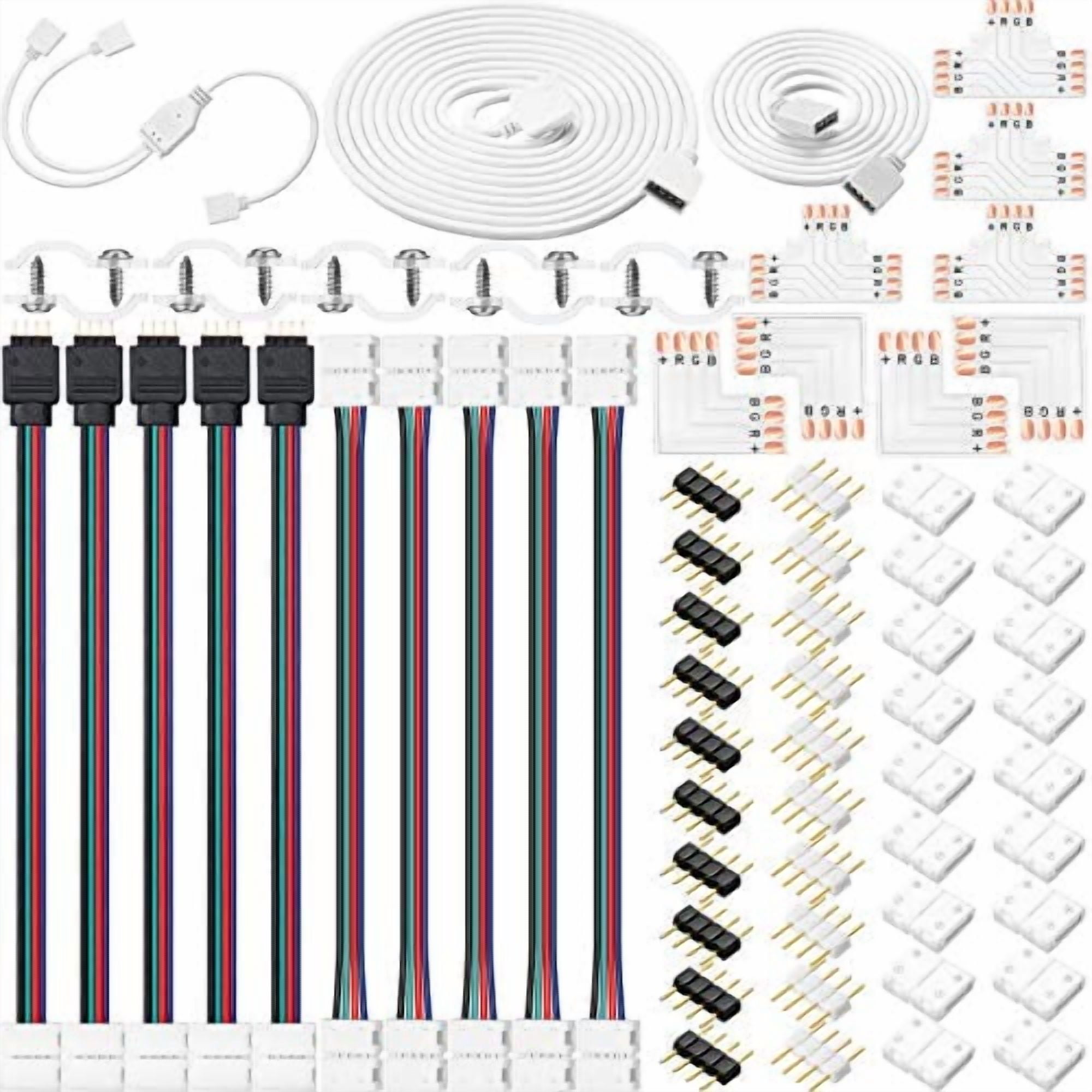 5050 4 Pin RGB 10mm LED Strip Connector Kit RGB Extension Cable, LED ...