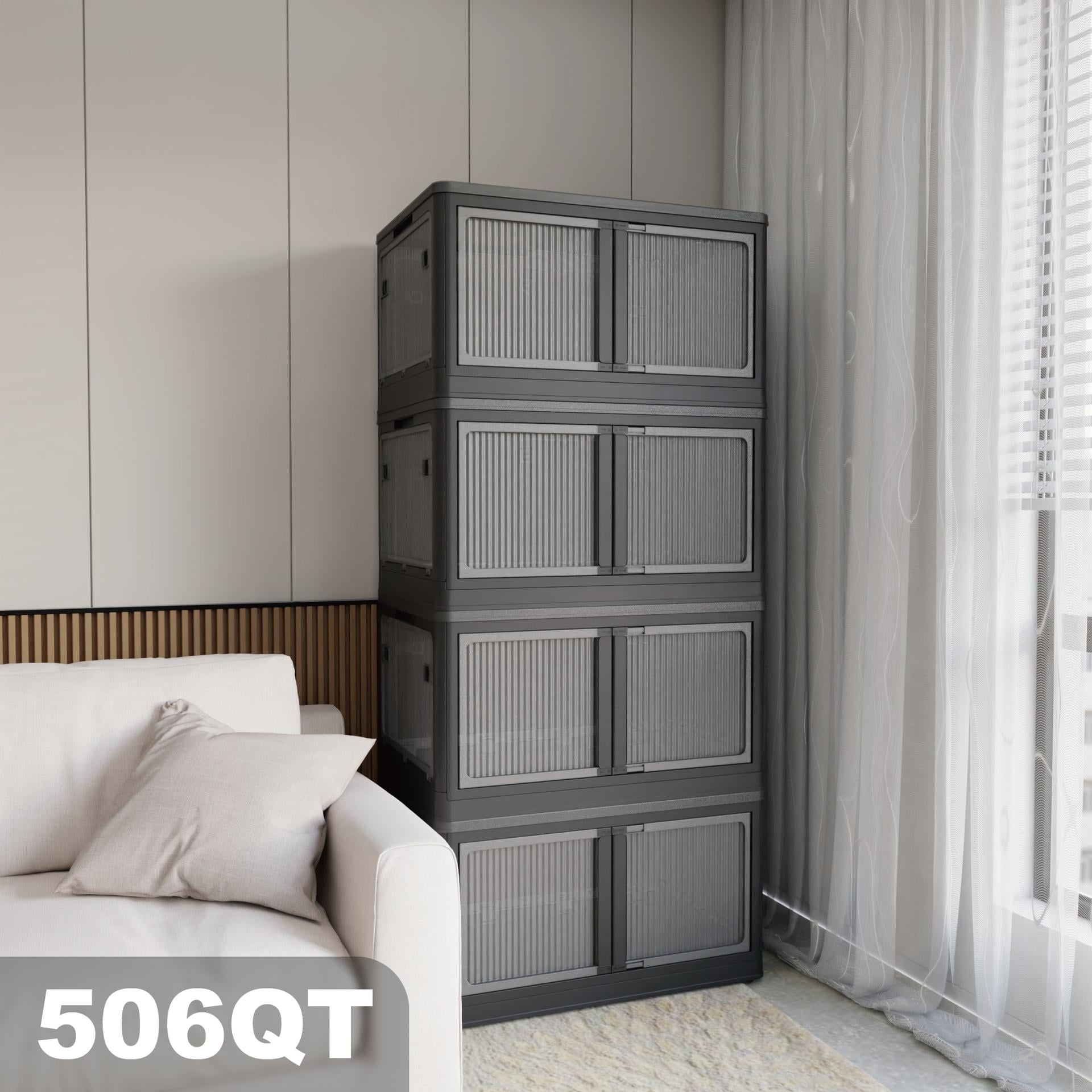 506QT 4-Pack Transparent-Door Stackable Closet Storage Boxes with ...