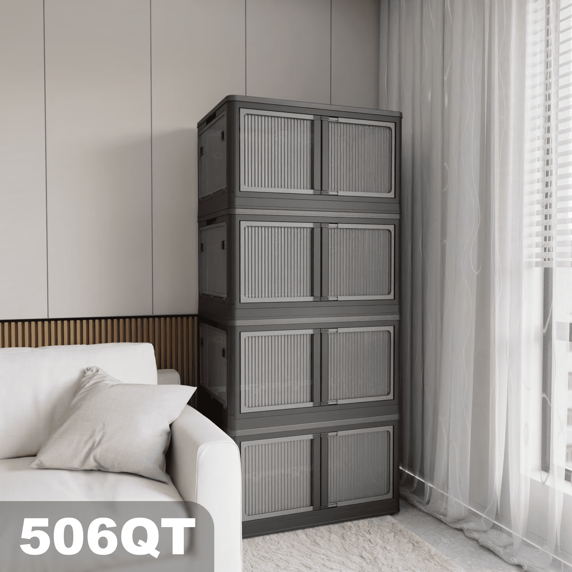 506QT 4-Pack Transparent Stackable Storage Bins with Wheels, Black ...