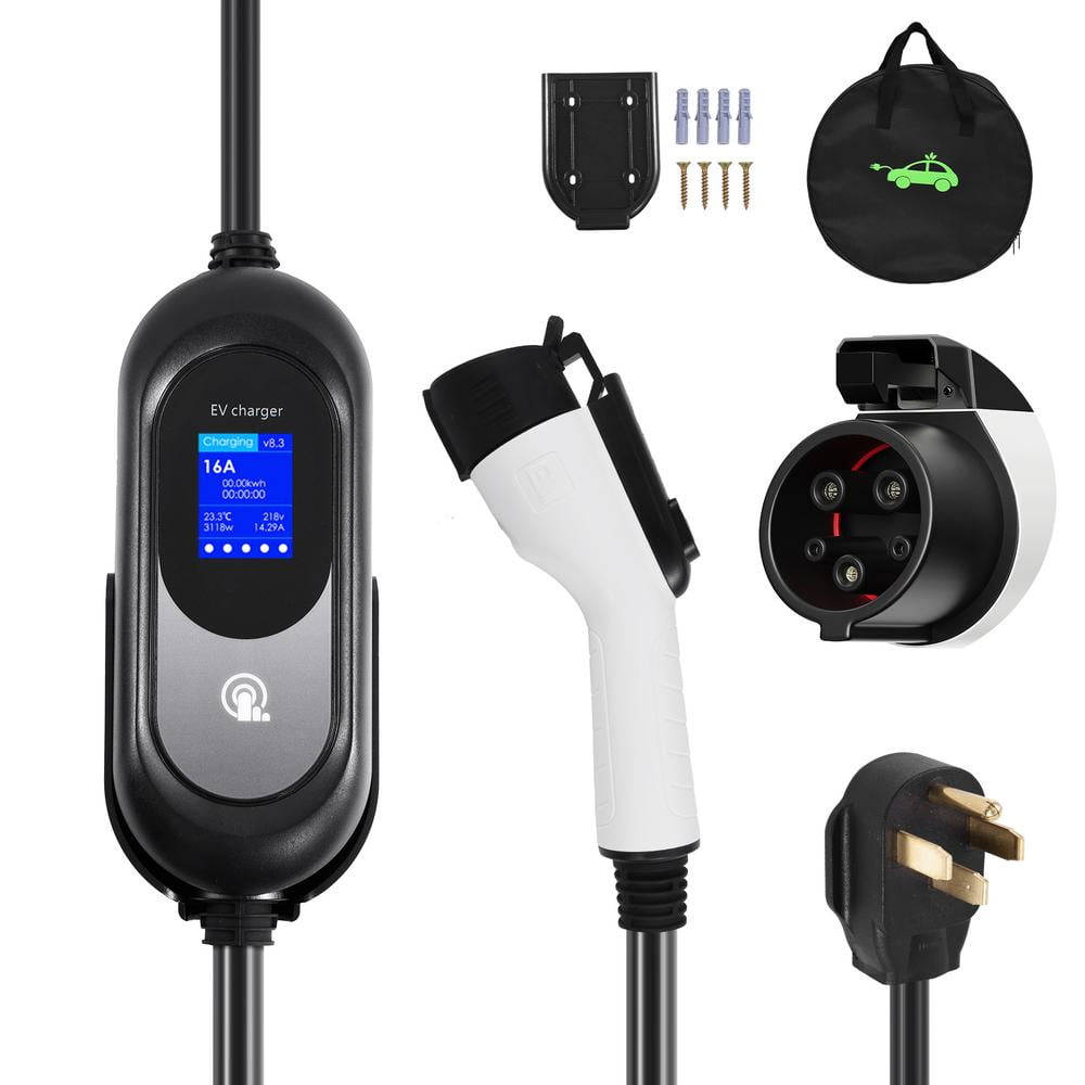 TOHU 50Amp Portable EV Charger, 5-Level Current, LCD Display, 16.4ft ...