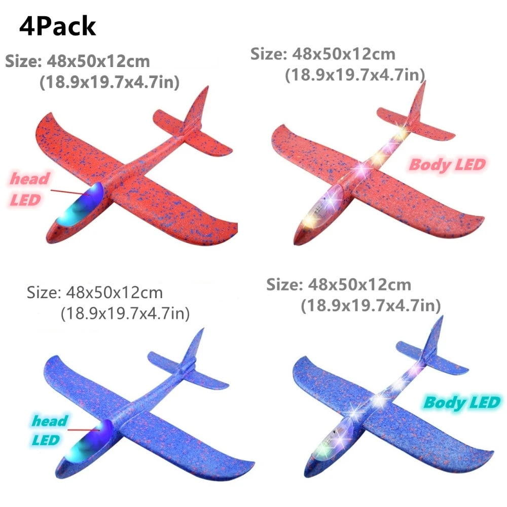50CM 4Packs Foam Plane Sets With LED Flying Glider Toy Hand Throw ...