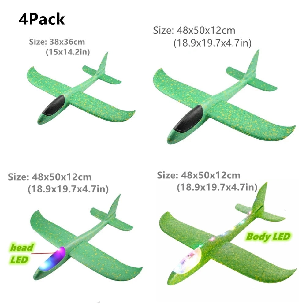 50CM 4Packs Foam Plane Sets With LED Flying Glider Toy Hand Throw ...
