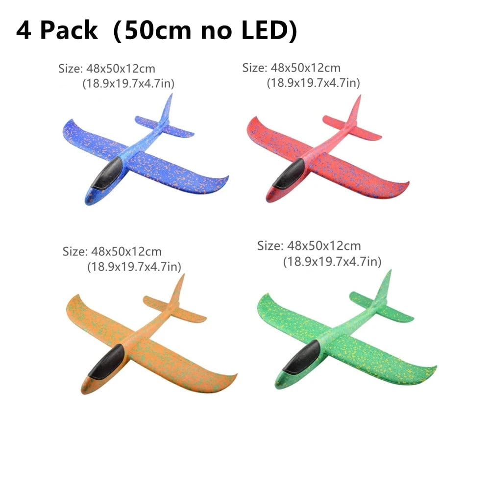 50CM 4Packs Foam Plane Sets With LED Flying Glider Toy Hand Throw ...