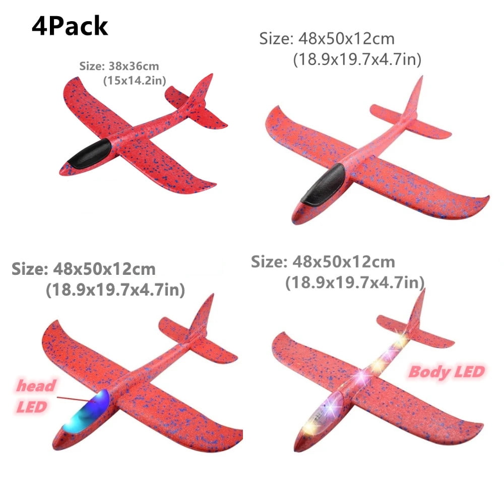 50CM 4Packs Foam Plane Sets With LED Flying Glider Toy Hand Throw ...