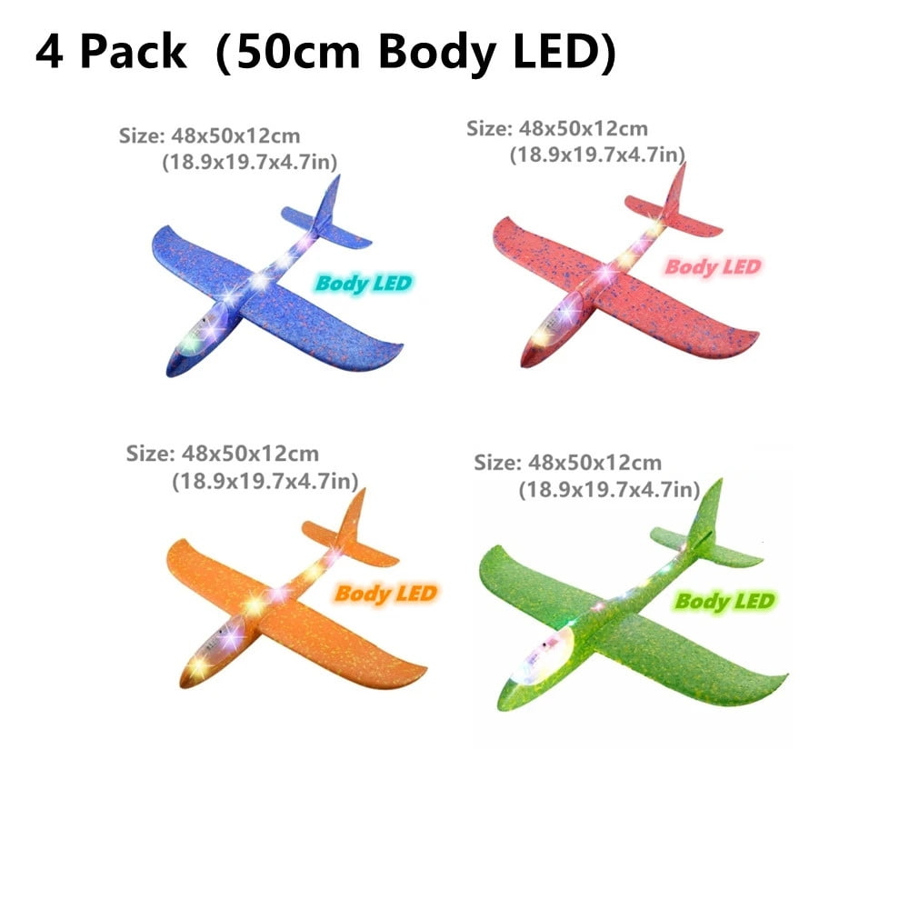 50CM 4Packs Foam Plane Sets With LED Flying Glider Toy Hand Throw ...