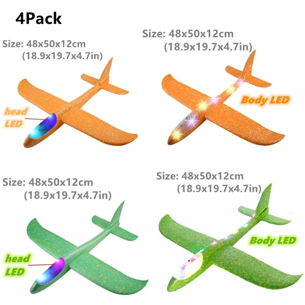 50CM 4Packs Foam Plane Sets With LED Flying Glider Toy Hand Throw ...