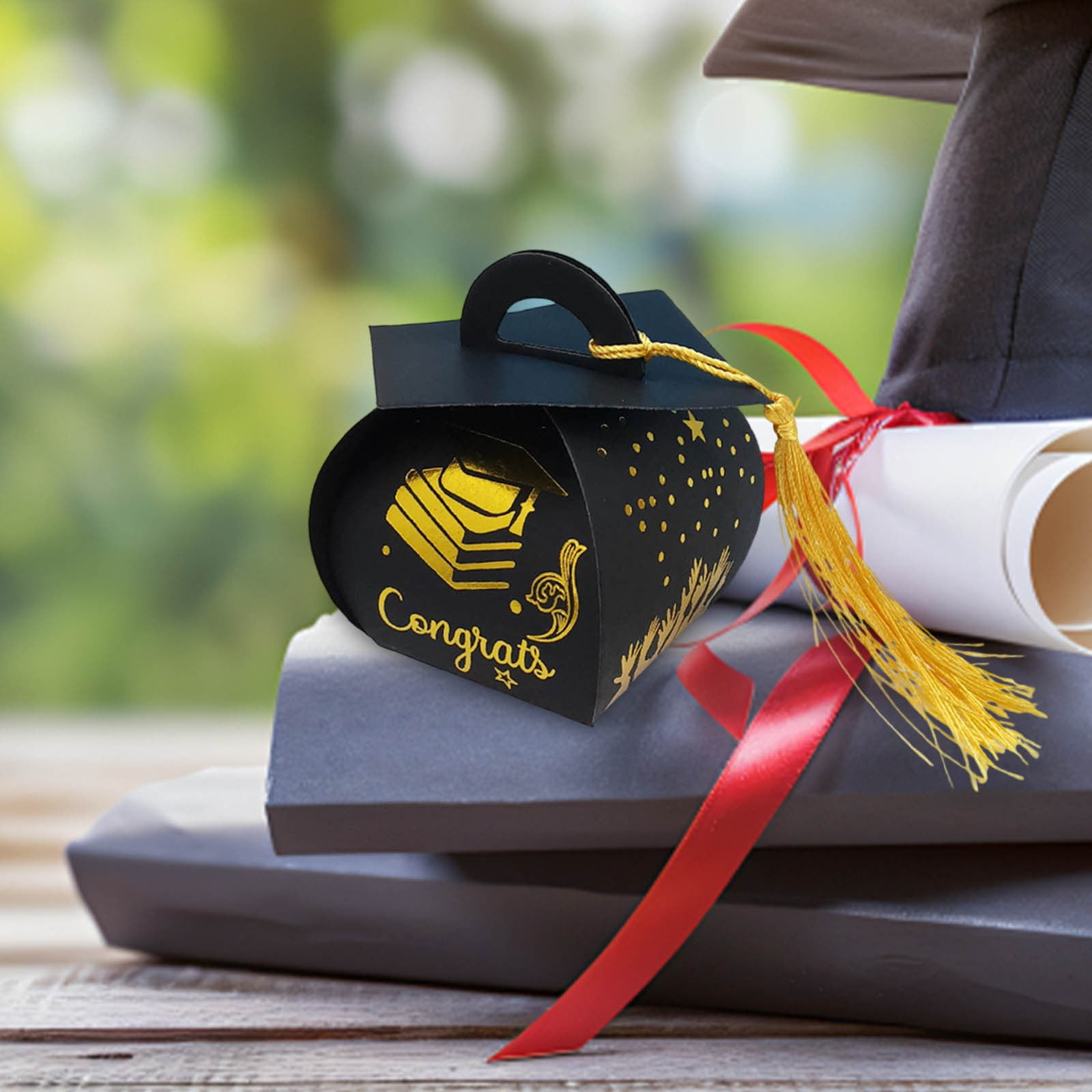 50CP Graduation Cap Candy Box with Tassel, Portable Multicolor Tassel ...