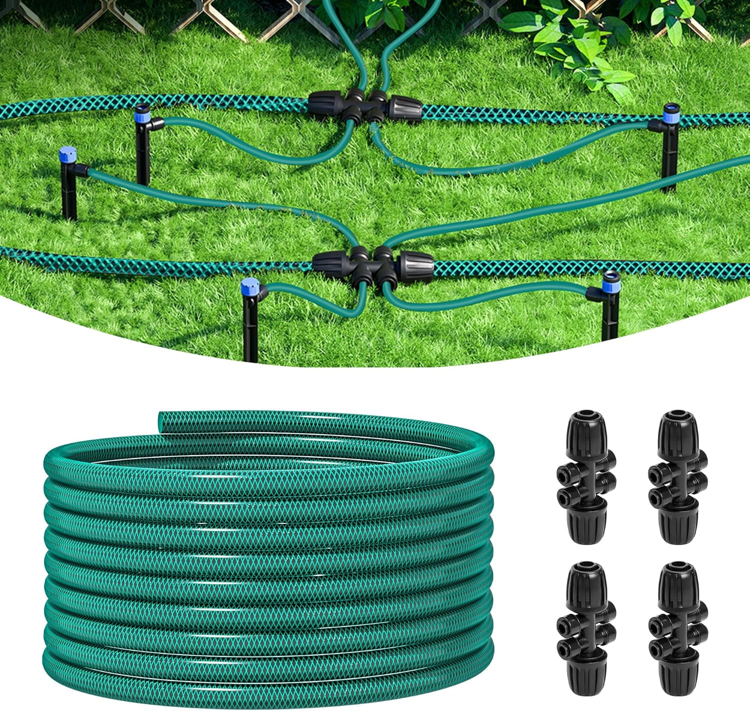 50FT 1/2 Inch Drip Irrigation Tubing Mainline with 4 Packs 6-Way Quick ...