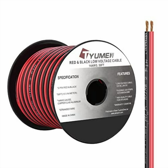 50FT 14/2 Gauge Red Black Cable Hookup Electrical Wire LED Strips ...
