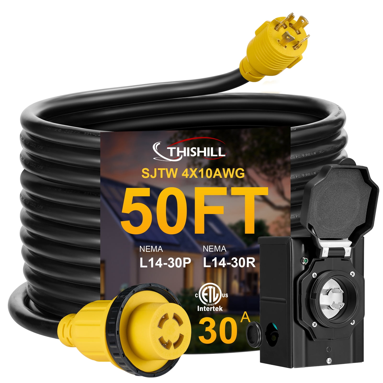 50FT 30 Amp Generator Cord with Pre-Drilled Power Inlet Box,Heavy Duty ...