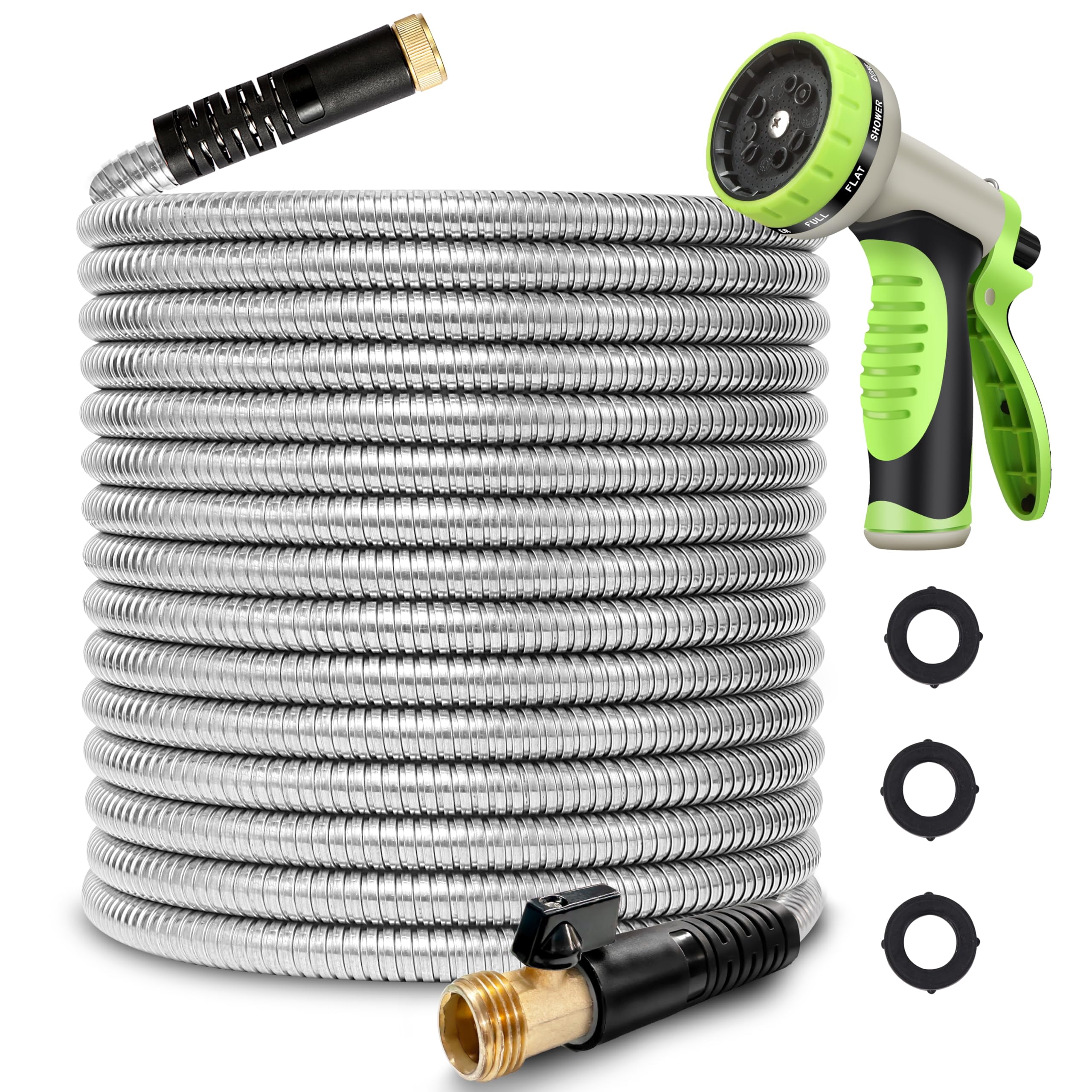 50FT 304 Stainless Steel Flexible Garden Hose with Nozzle - Walmart.com