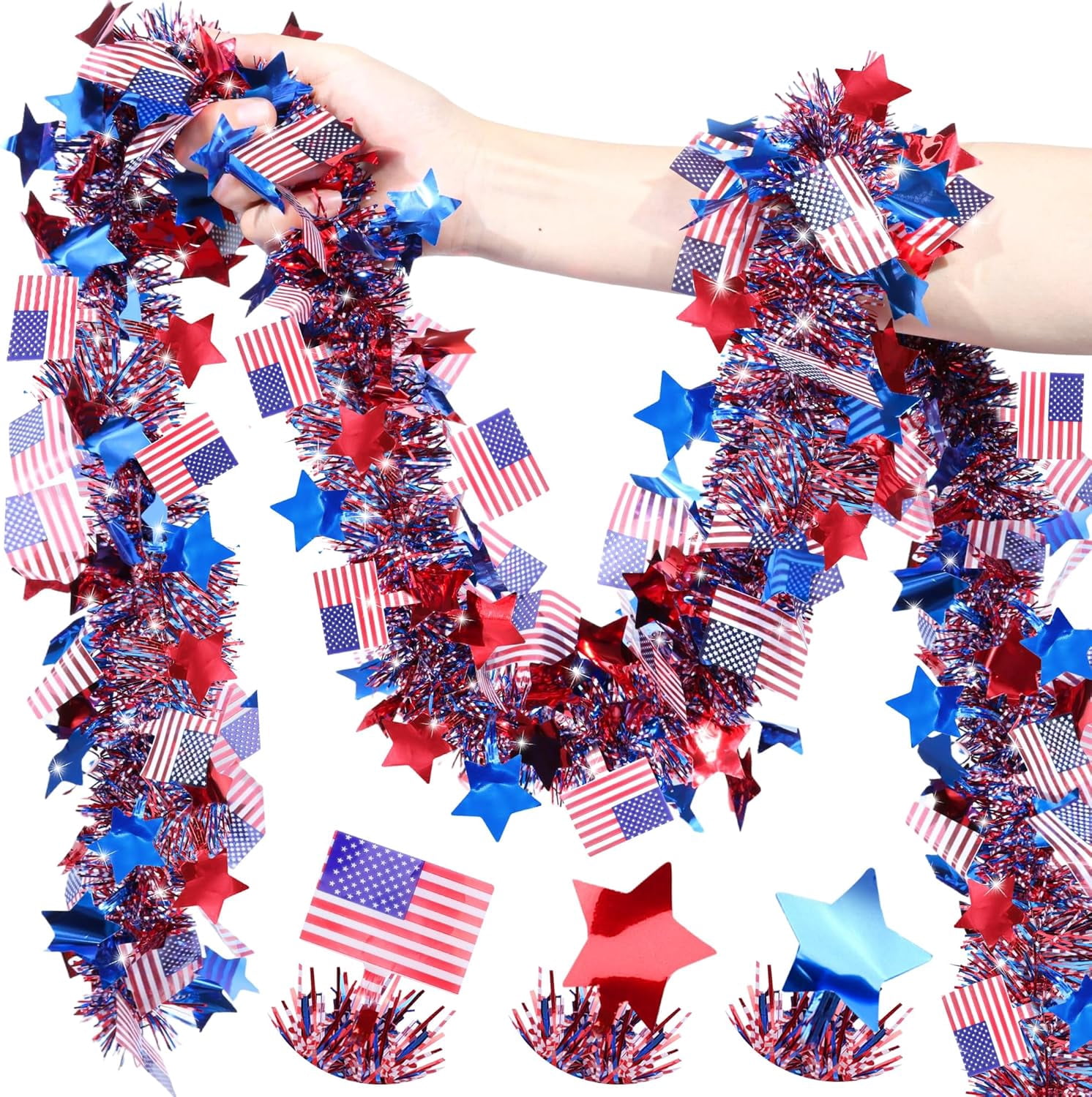 50FT 4th of July Decorations Red White Blue Star American Flag Tinsel ...