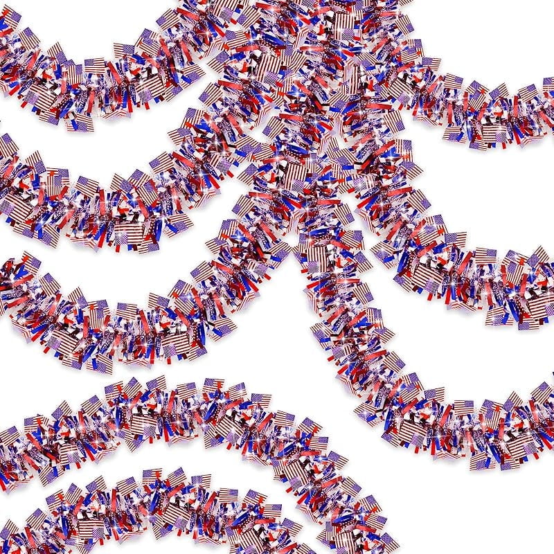 50FT 4th of July Garland Red White and Blue Tinsel Garland Patriotic ...
