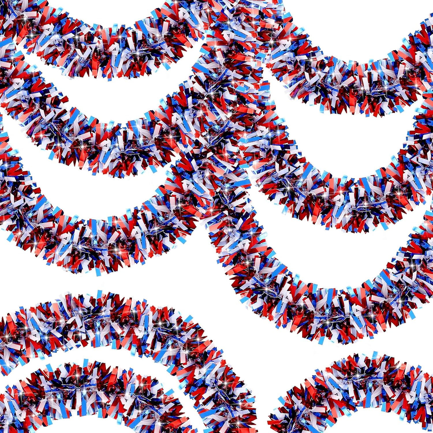 50FT 4th of July Garland Red White and Blue Tinsel Garlands Patriotic ...