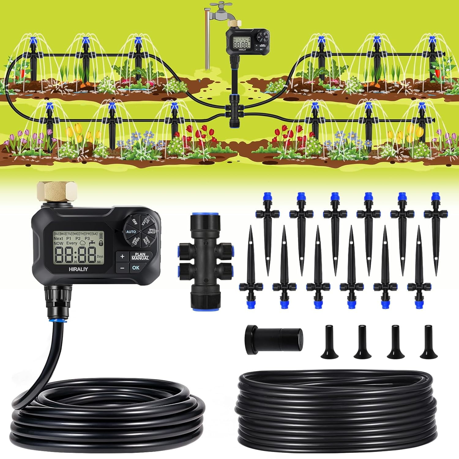 50FT Automatic Drip Irrigation Kits with Garden Timer, Garden Watering ...