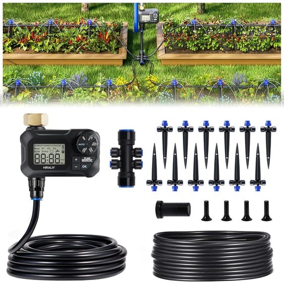 50FT Automatic Drip Irrigation Kits with Garden Timer, Garden Watering ...