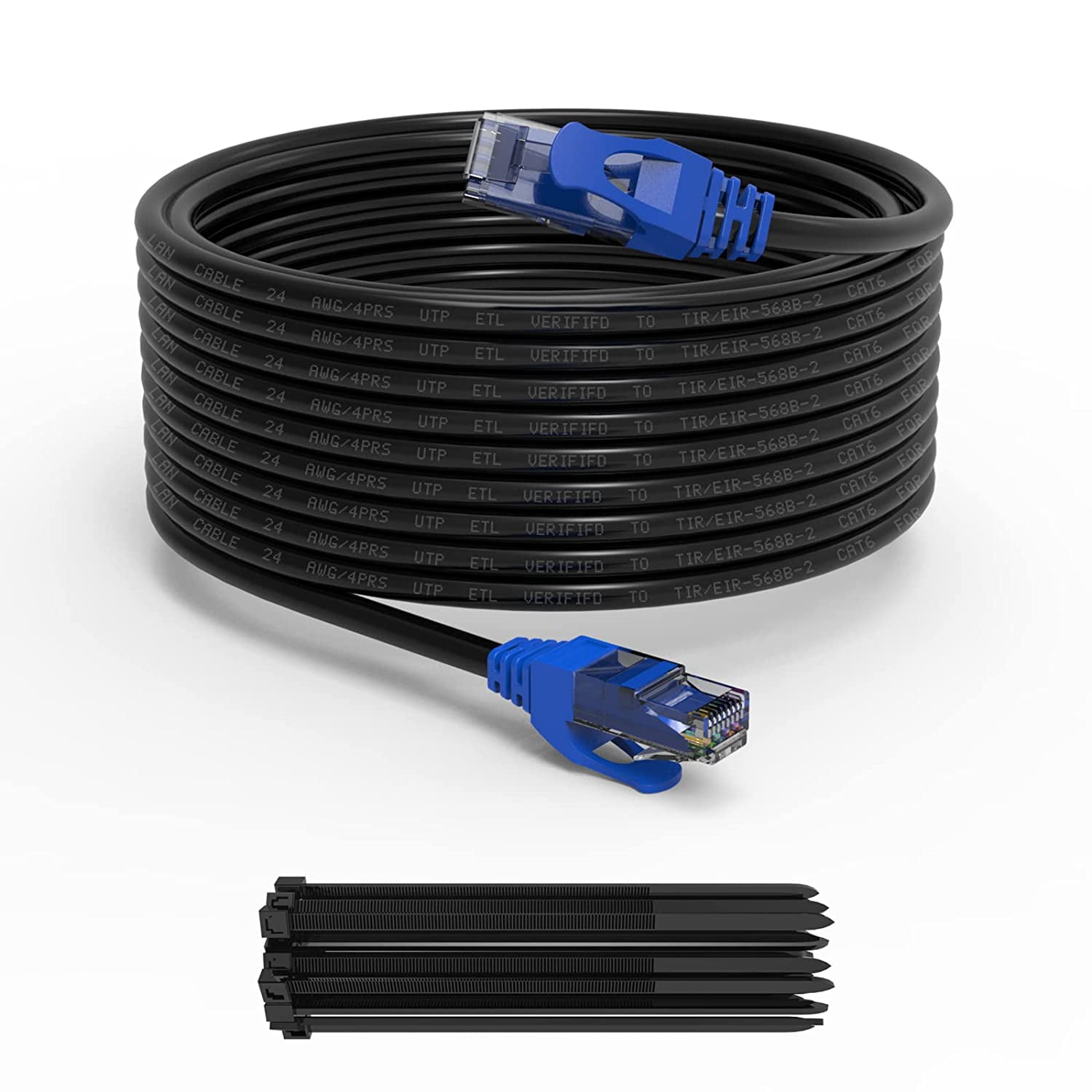 50FT Cat6 Outdoor Ethernet Cable, Cat 6 Network Cable 50 Feet, Heavy Duty Direct Burial, 24AWG ...