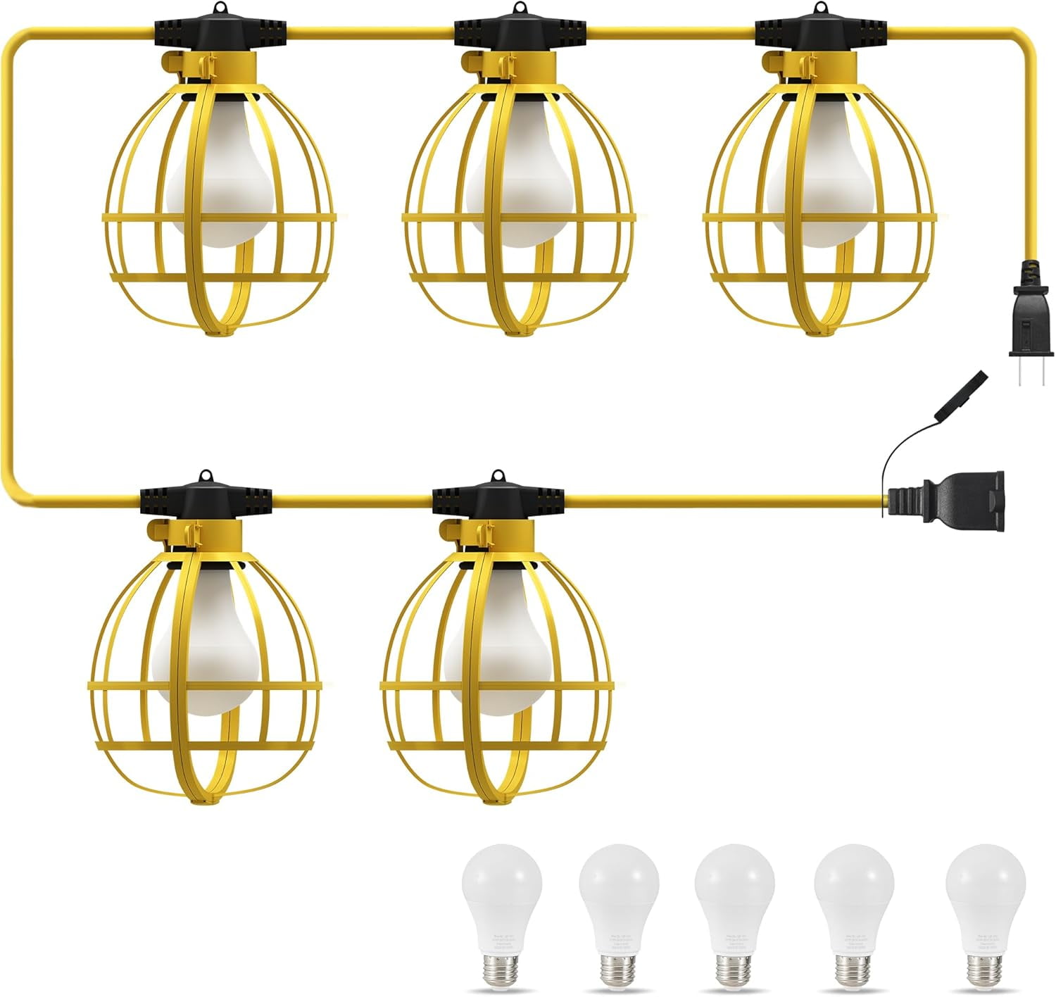 50FT Construction String Lights, 5 Bulbs 50W 5250LM Work Lights with 5 ...