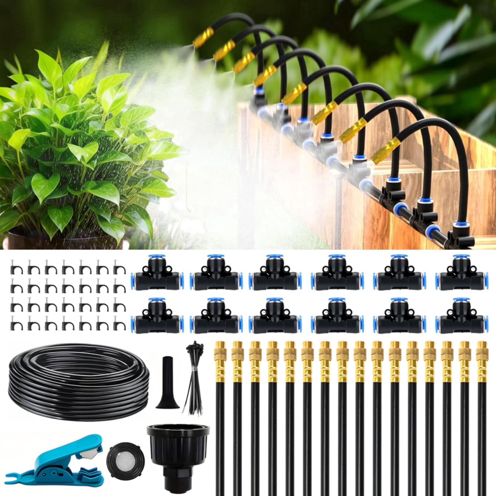 50FT Drip Irrigation Kit with Adjustable Nozzles & Quick Connect ...