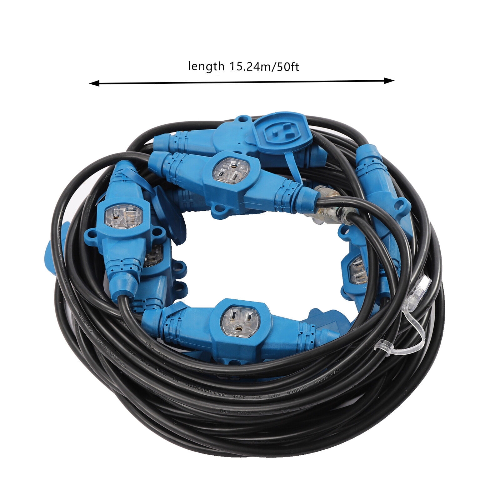 50FT Heavy Duty Extension Power Cord 7 Outlets Electrical Cable Set ...