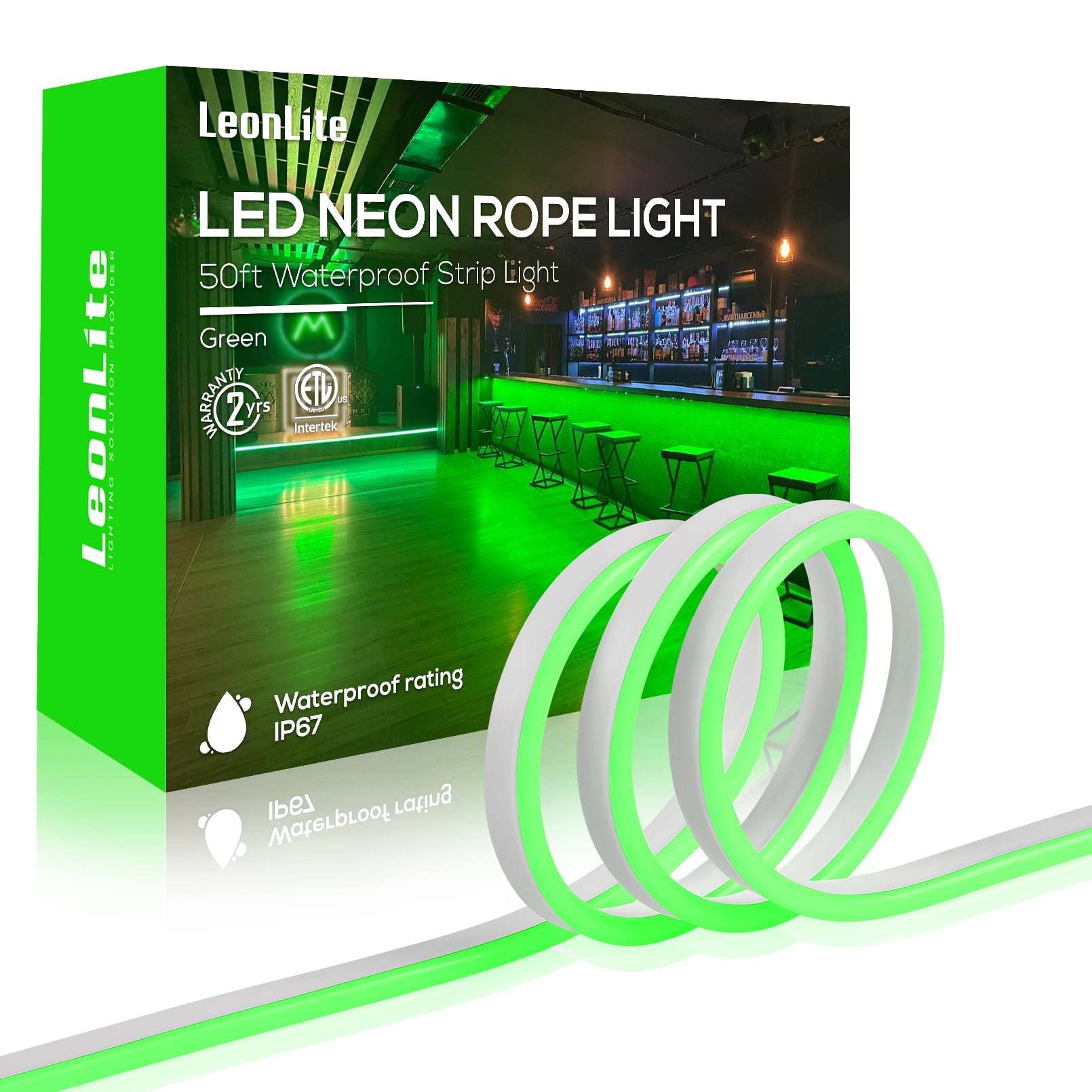 50FT LED Neon Rope Lights Outdoor, IP67 Waterproof, AC 120V LED Strip ...