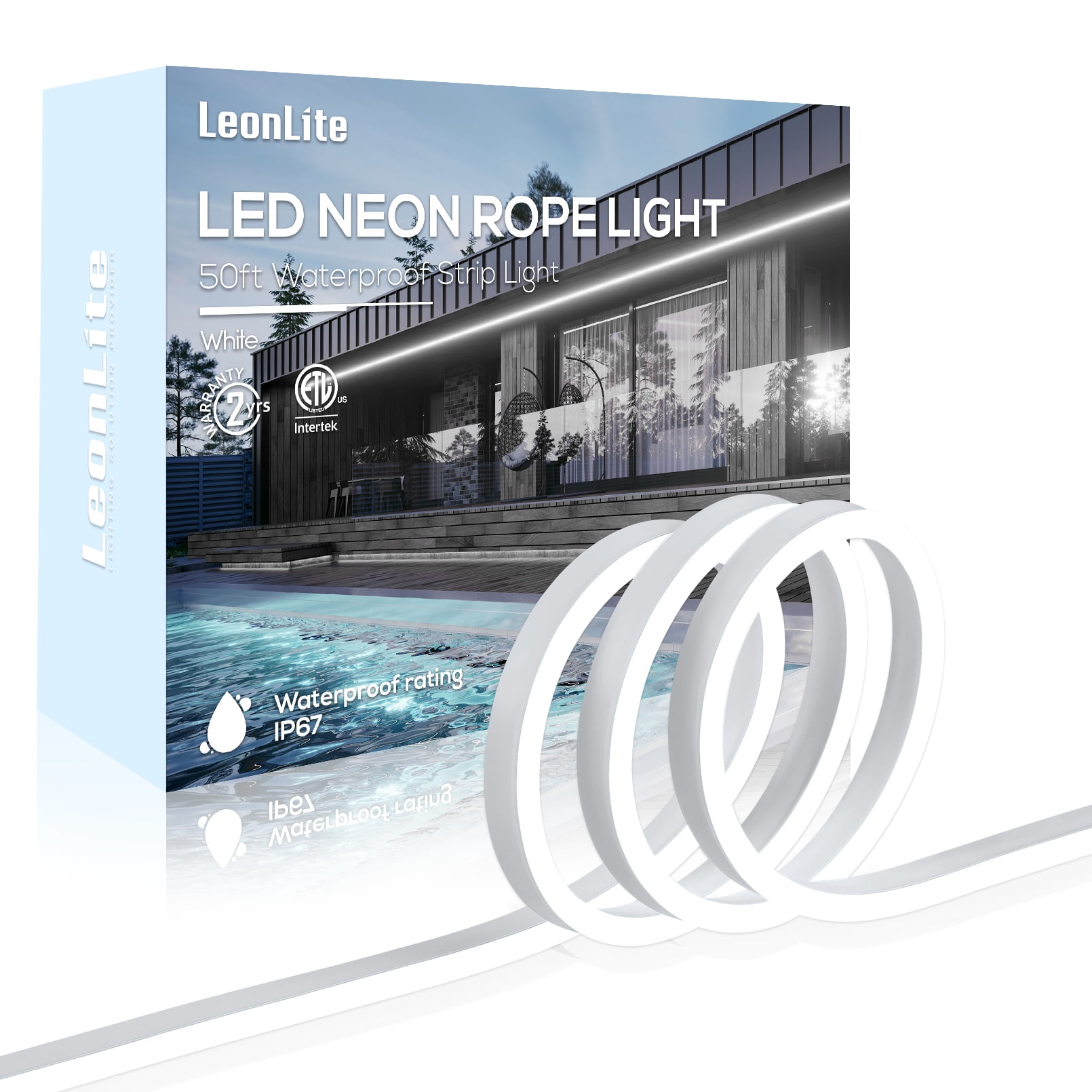 50FT LED Neon Rope Lights Outdoor, IP67 Waterproof, AC 120V LED Strip ...