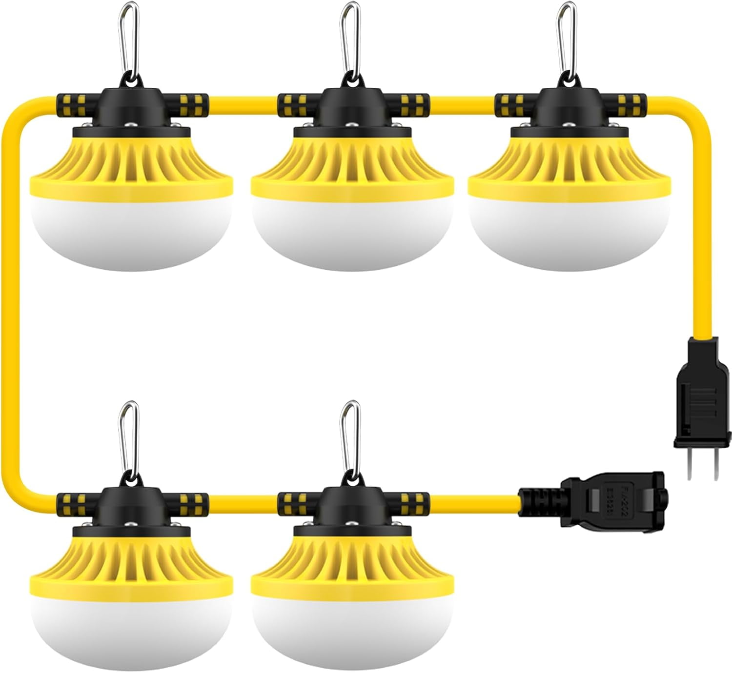 50FT LED Work Light, 50W & 5000LM Construction String Light, 5 LED Bulb ...