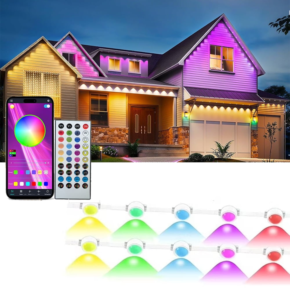 50FT Permanent Outdoor Lights, IP67 Waterproof Smart RGB Eaves Lights ...