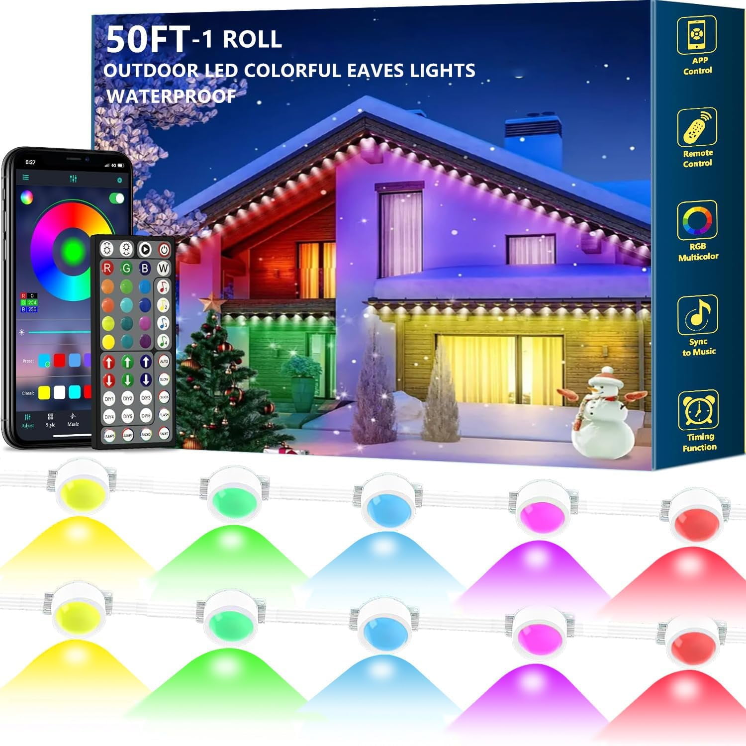 50FT Permanent Outdoor Lights, RGB Eaves Lights with App Control Remote ...