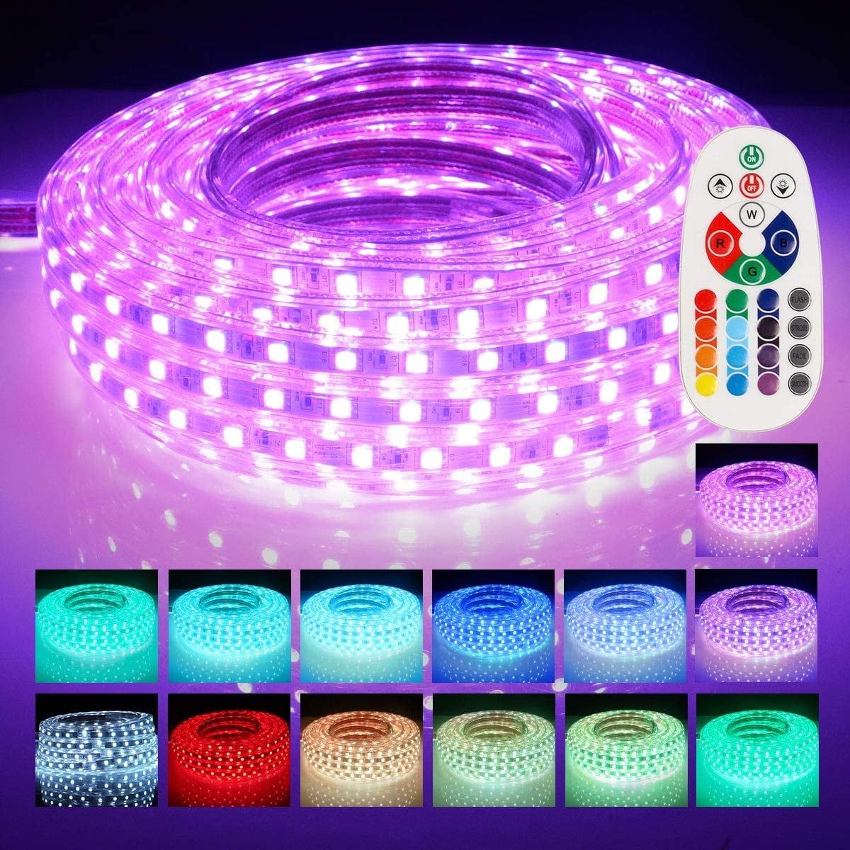 50FT RGB LED Strip Light, 900 LEDs, Remote Control, Waterproof ...