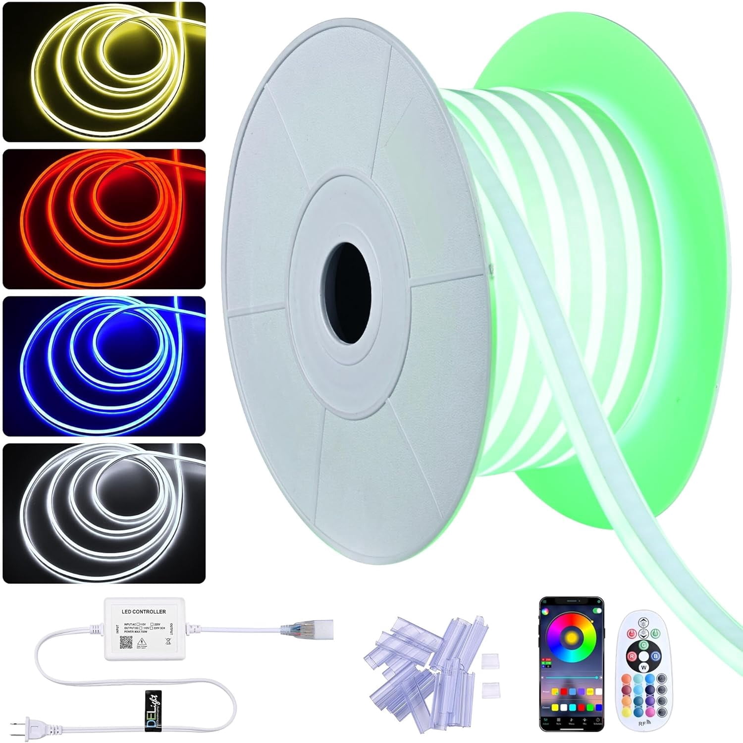 50FT RGB Neon Rope Lights with Remote Control & APP AC 110V IP65 Music ...