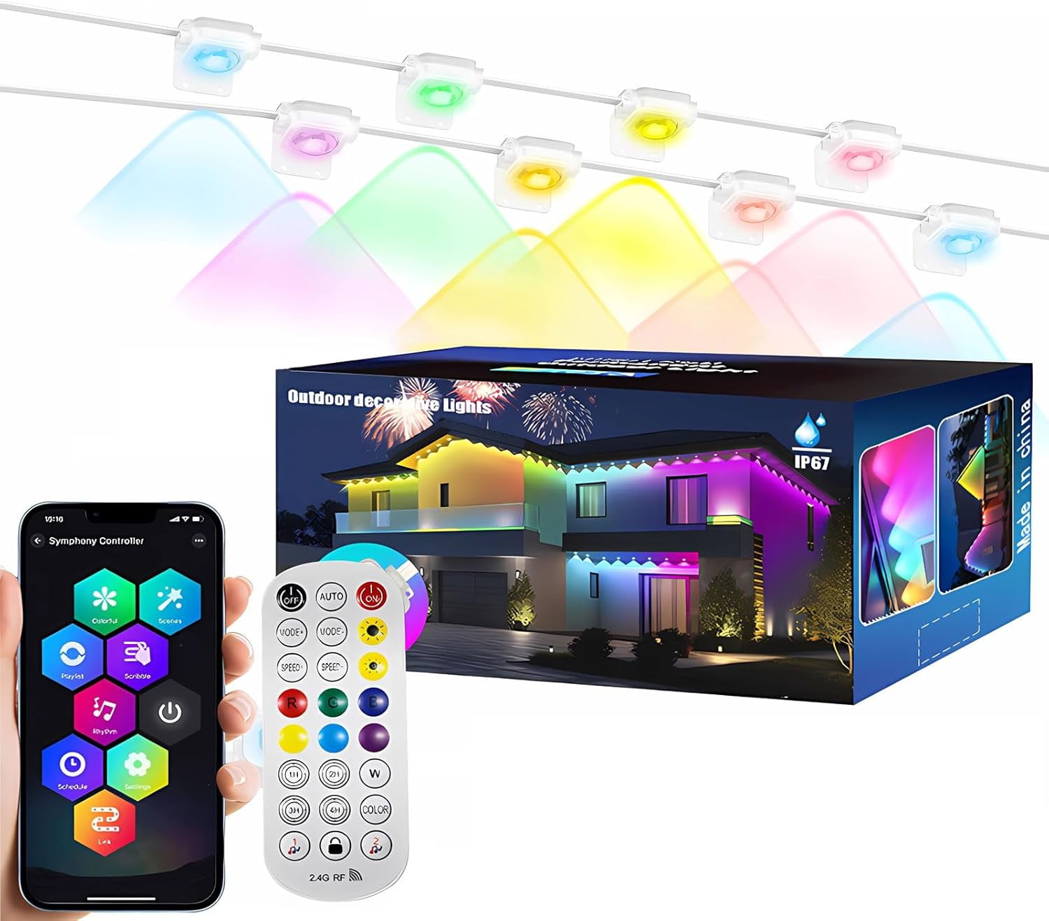 50FT RGB Outdoor String Lights with 30 LEDs App Remote Control IP67 ...