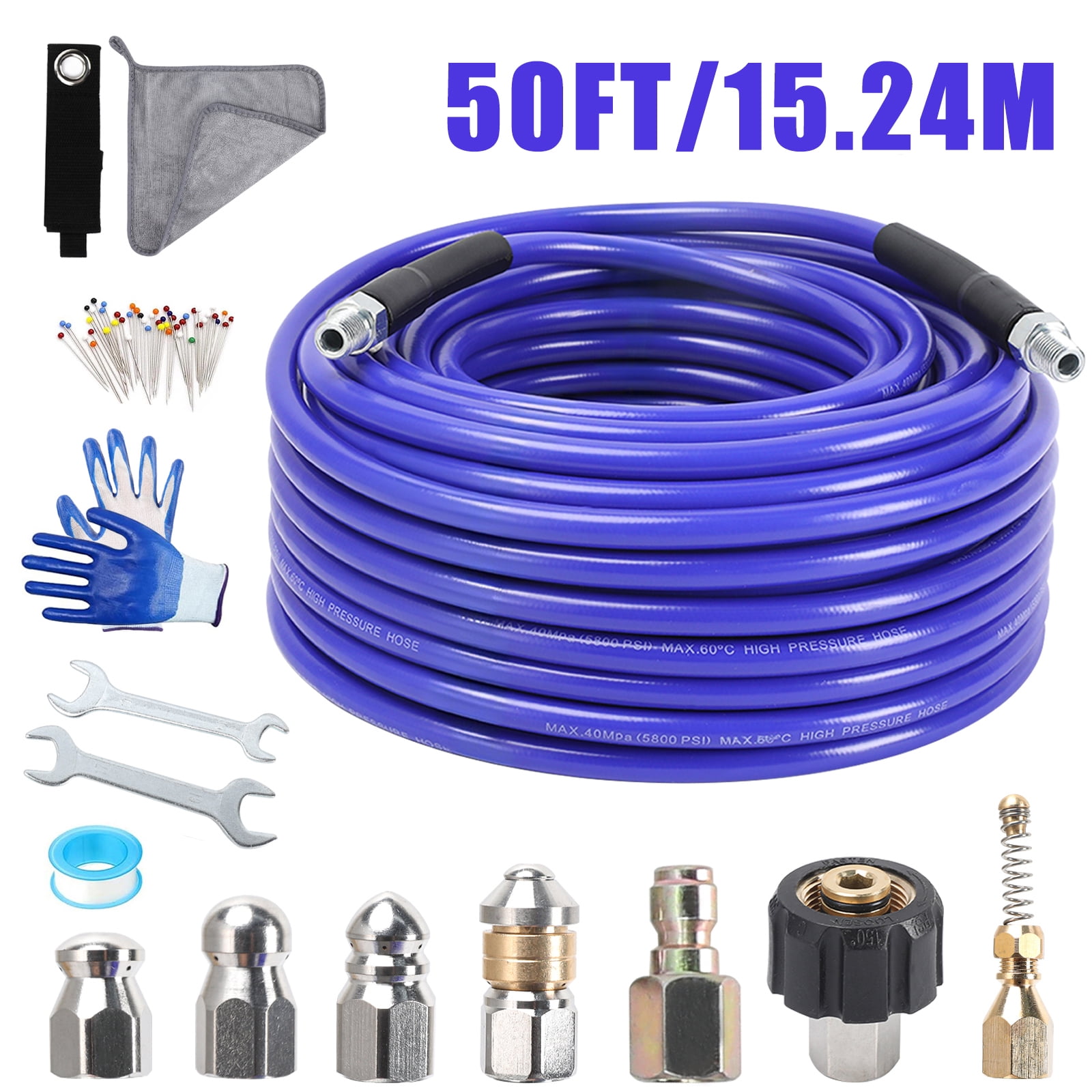 50FT Sewer Jetter Kit for Pressure Washer, 5800 PSI Drain Cleaning Hose ...