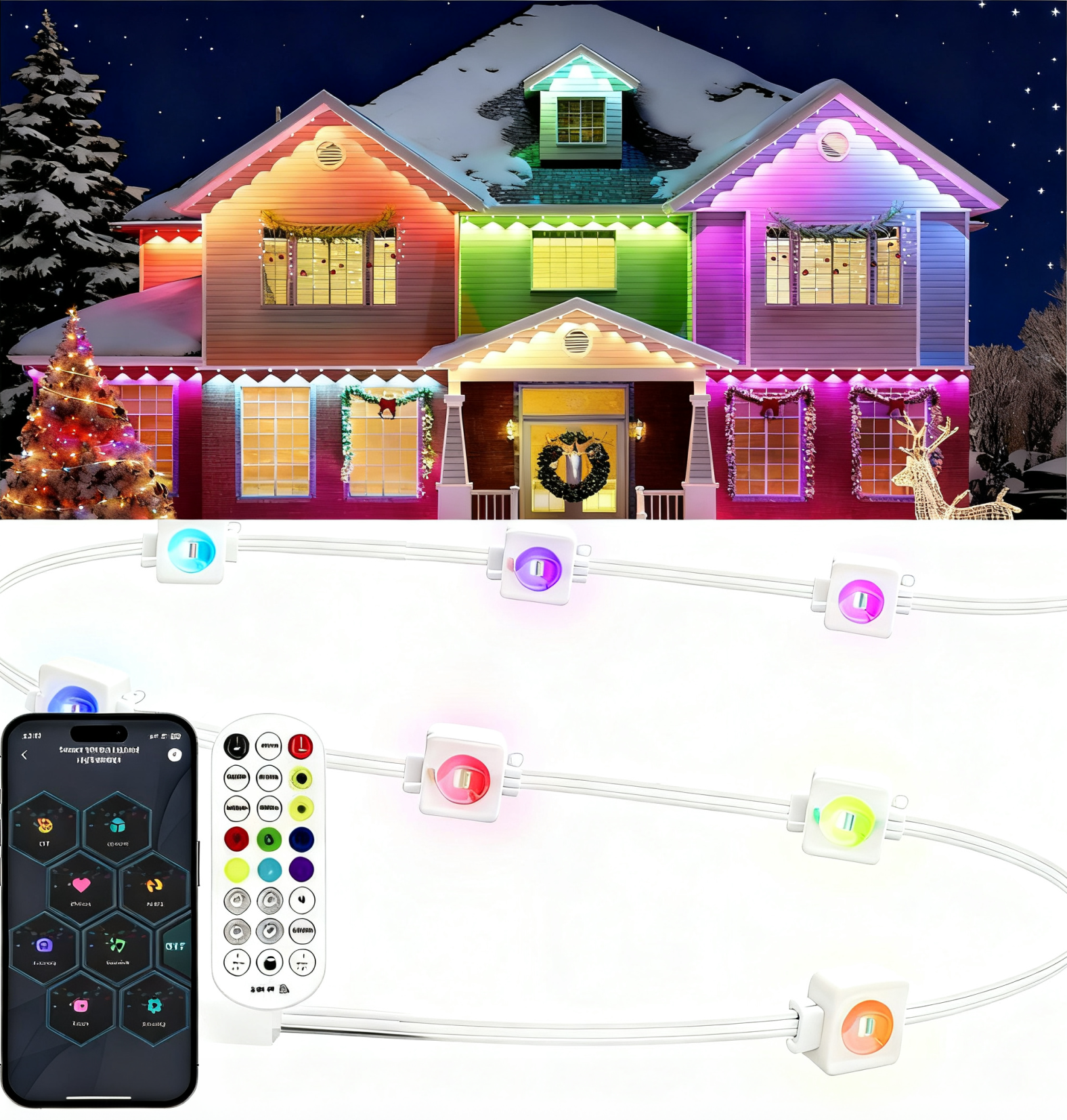 50FT Smart RGBIC Outdoor Permanent Lights – IP67 Waterproof Permanent ...