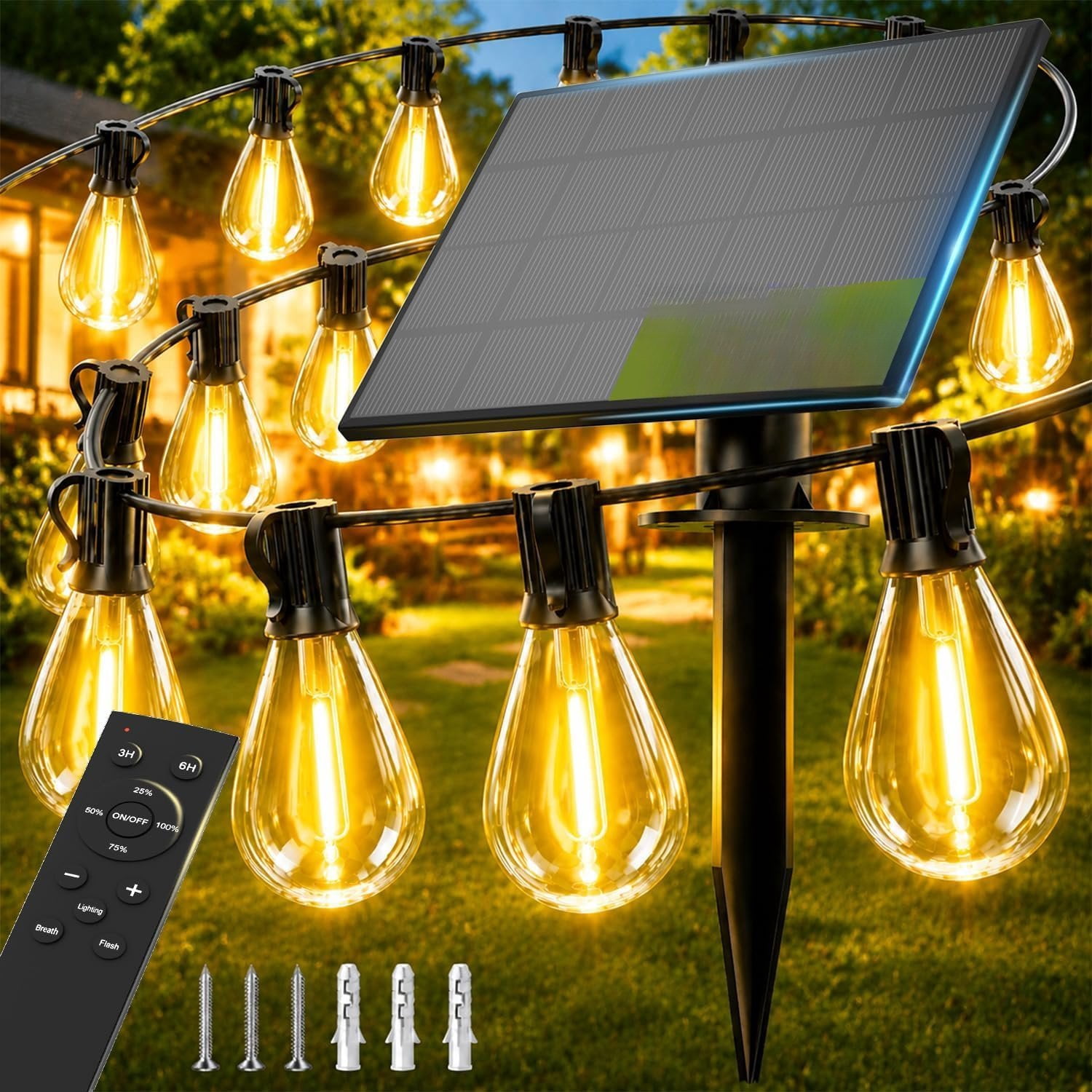 50FT Solar String Lights Outdoor, Dimmable Patio Lights Solar with ...