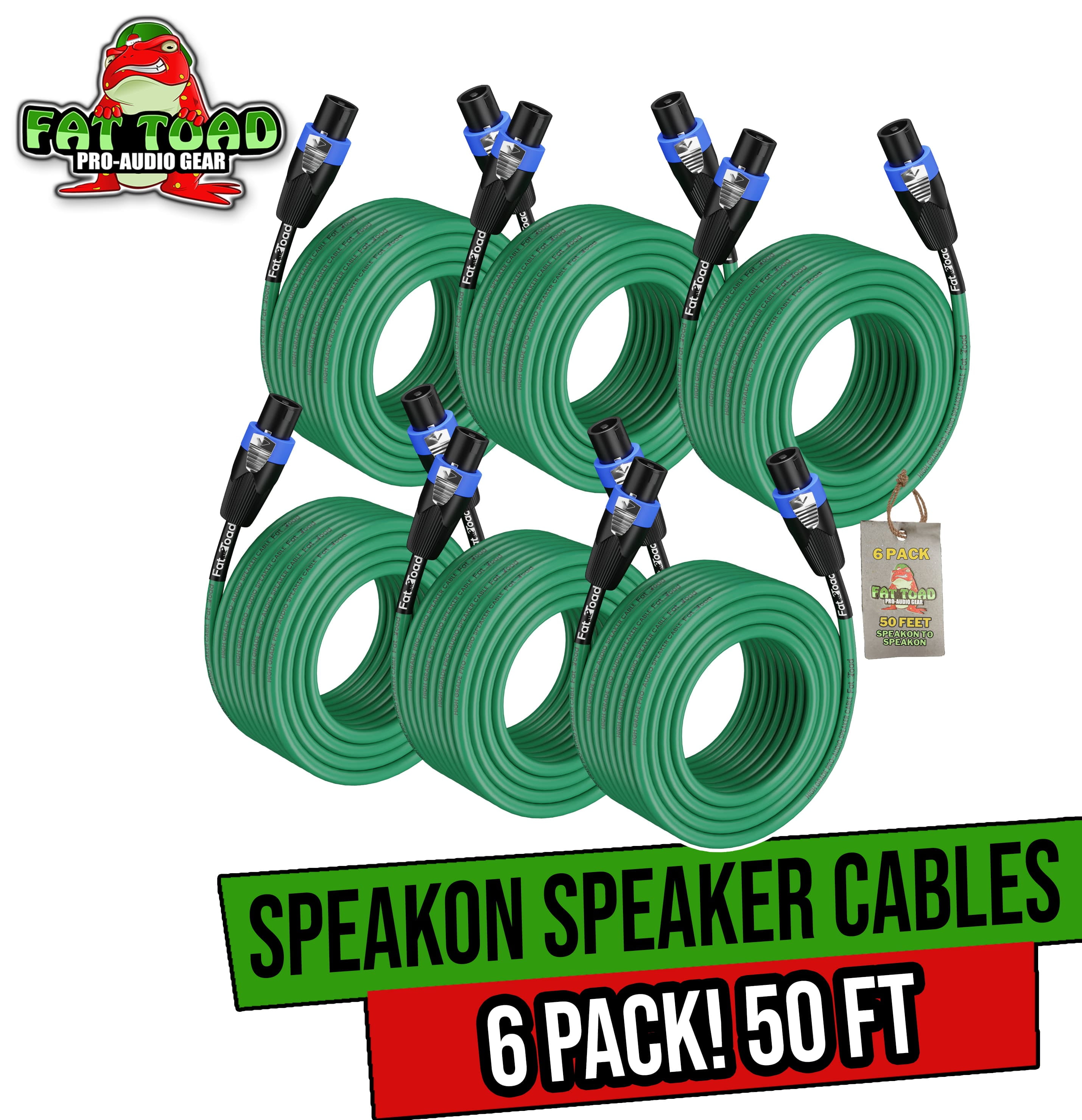 50FT Speakon to Speakon Speaker Cables (6-Pack) by FAT TOAD | DJ Pro ...