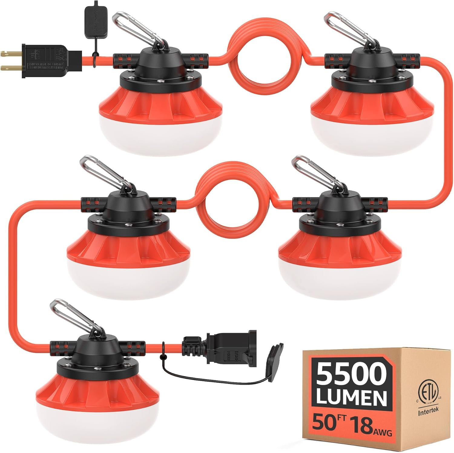 50FT Temporary Construction String Lights:50W 5500LM ETL Certified ...