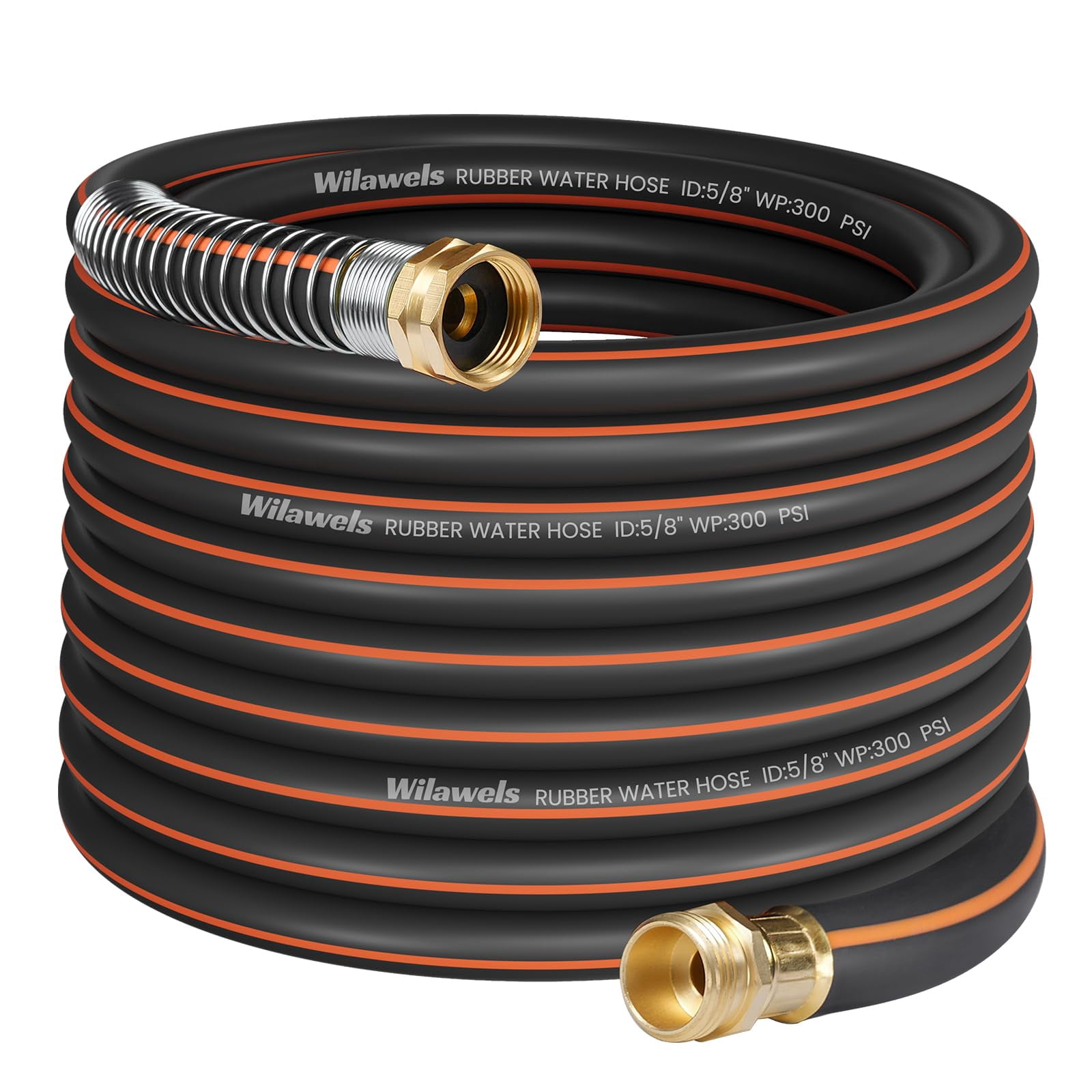 50FT x 5/8" Rubber Garden Hose, Heavy Duty Garden Water Hose, 300 PSI ...