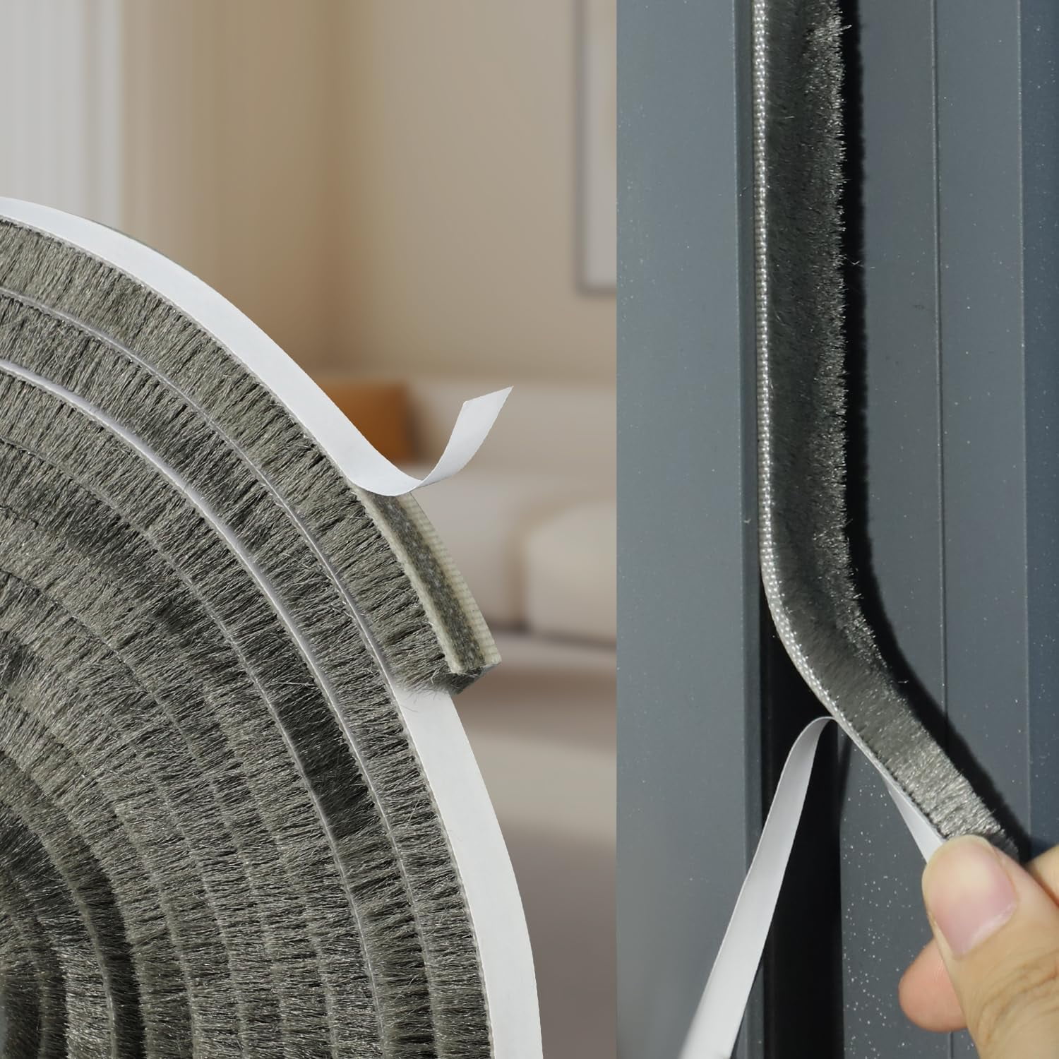 50Ft Self-Adhesive Brush Weather Stripping Door Seal 0.35" Wide x 0.35 ...