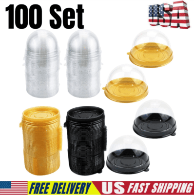 50Gold/50Black Muffin Pod Dome Clear Plastic Mini Cupcake Boxes Muffin ...