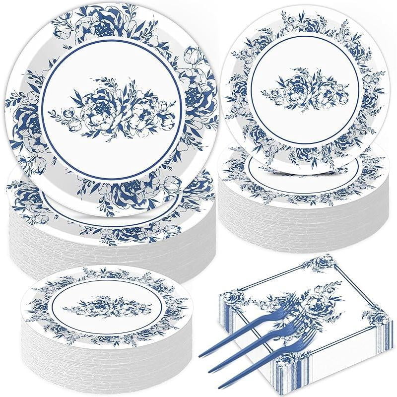 50Guests Blue and Gold Party Supplies Tableware Set Gold Dot on Blue ...