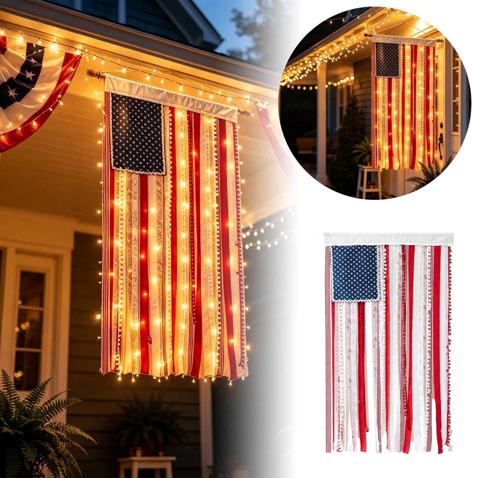 50Inch American Flag Style Fringe Door Curtain Lace Tassel Patriotic ...