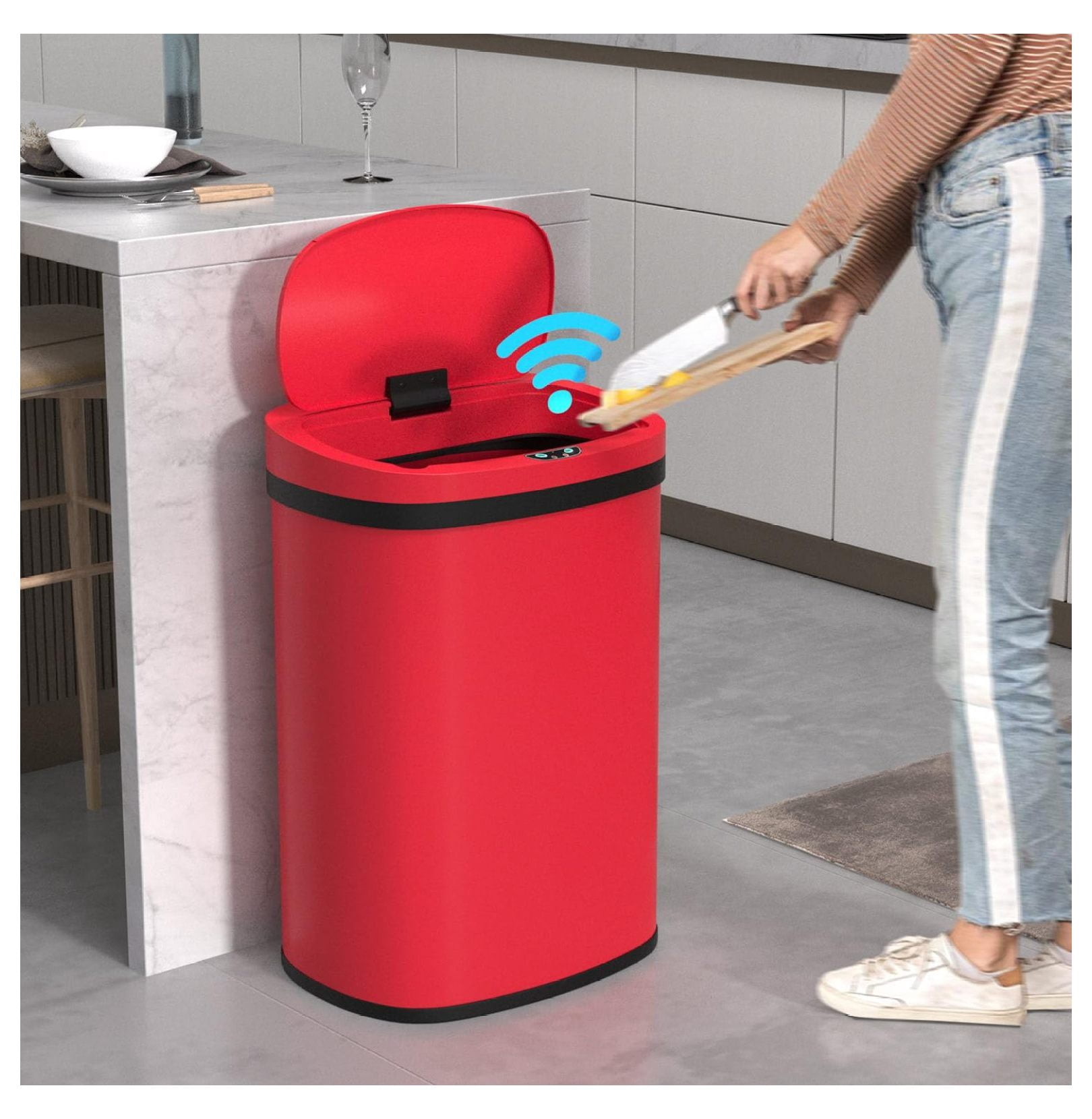 50L/13 Gallon Automatic Trash Can Garbage Can, Large Stainless Steel ...