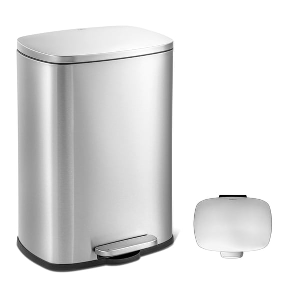 50L / 13 Gallon Stainless Steel Step-On Kitchen Trash Can Soft-Close ...