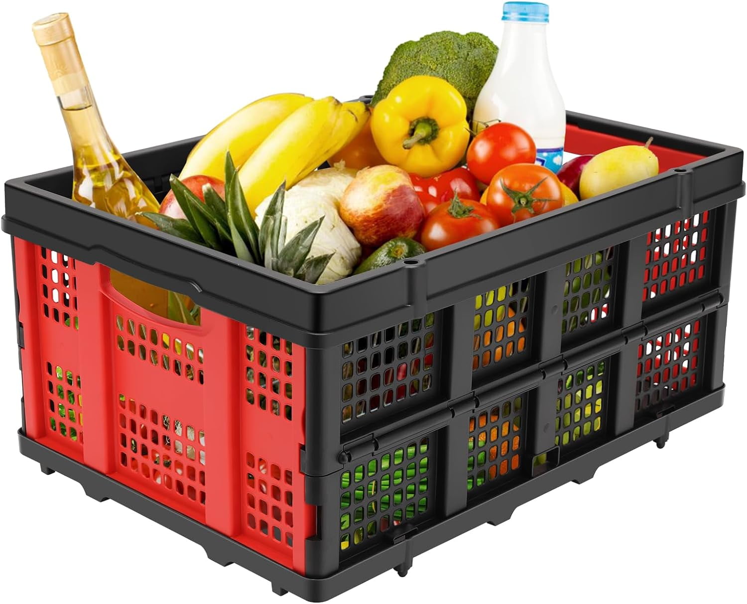 50L Collapsible Plastic Storage Basket, Hand Trucks Foldable Storage ...