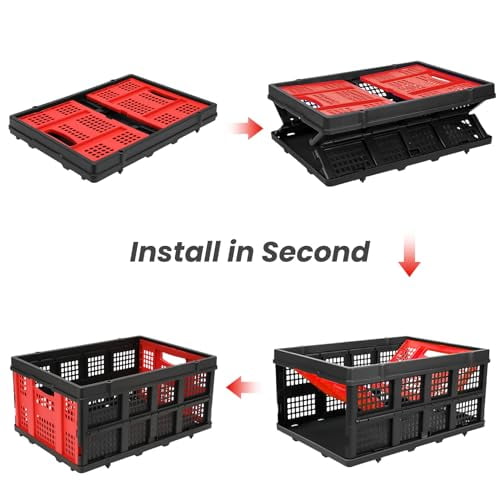 50L Collapsible Utility Crate, Hand Trucks Foldable Storage Bin ...