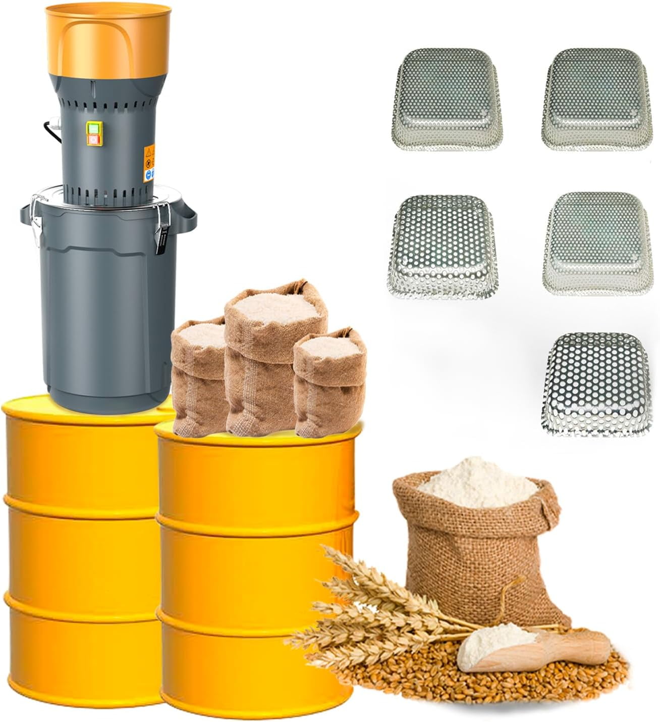 50L Electric Grain Mill Grinder, Detachable 13.2 Gal Bucket & Hopper ...